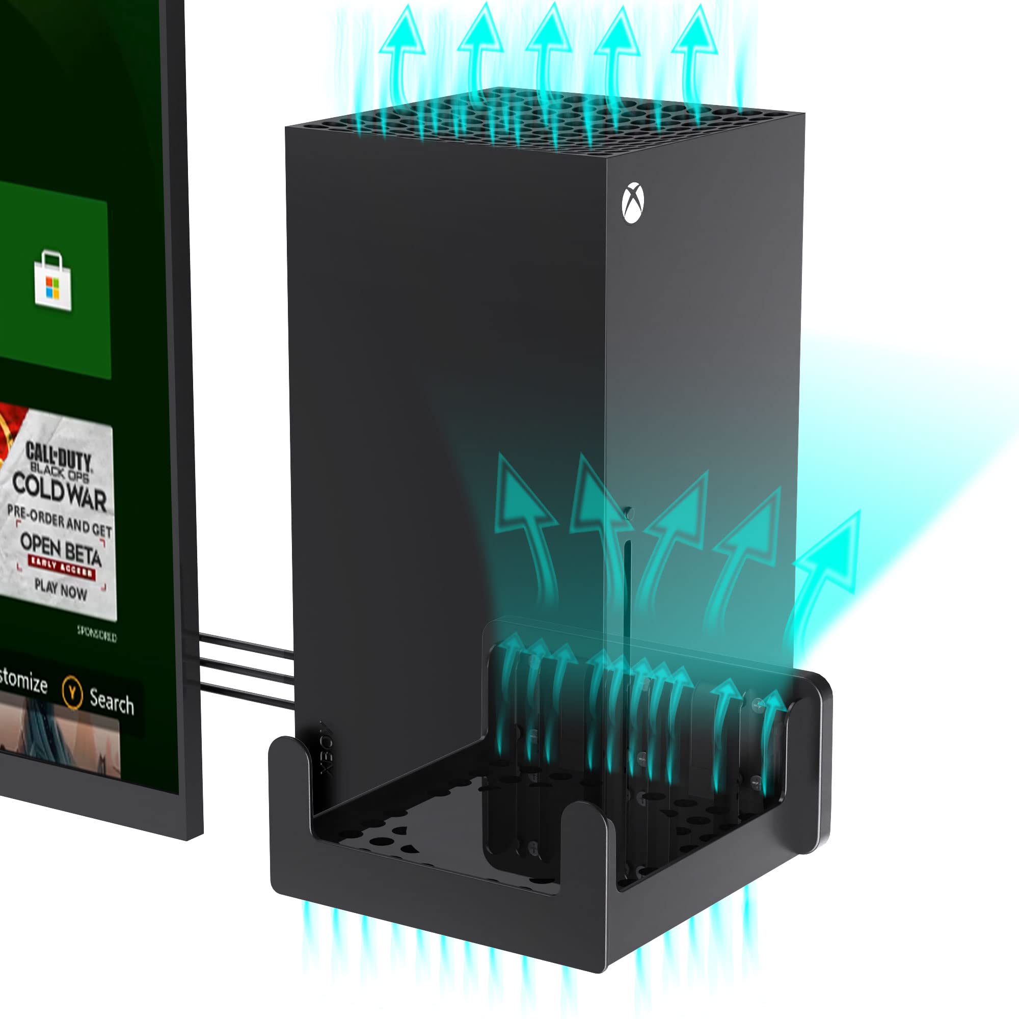 PlusAcc Wall Mount for Xbox Series X - Hanging Wall Stand Shelf Holder for Xbox X Gaming Console, Vertical Bracket Accessories with Cooling Ventilation Design, Open Port Access (Black)