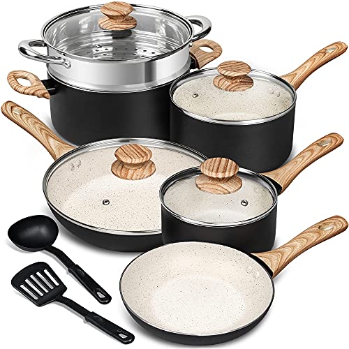 MICHELANGELO Pots and Pans Set Nonstick, 12 Pcs Pot Sets for Cooking Nonstick with Bakelite Handle, Non Toxic Cookware Set Induction Compatible