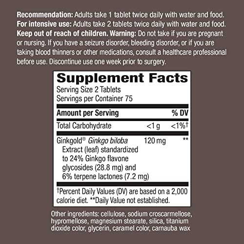 Nature's Way Ginkgold Max Extract for Mental Sharpness, Cognitive and Memory Support*, 150 Tablets