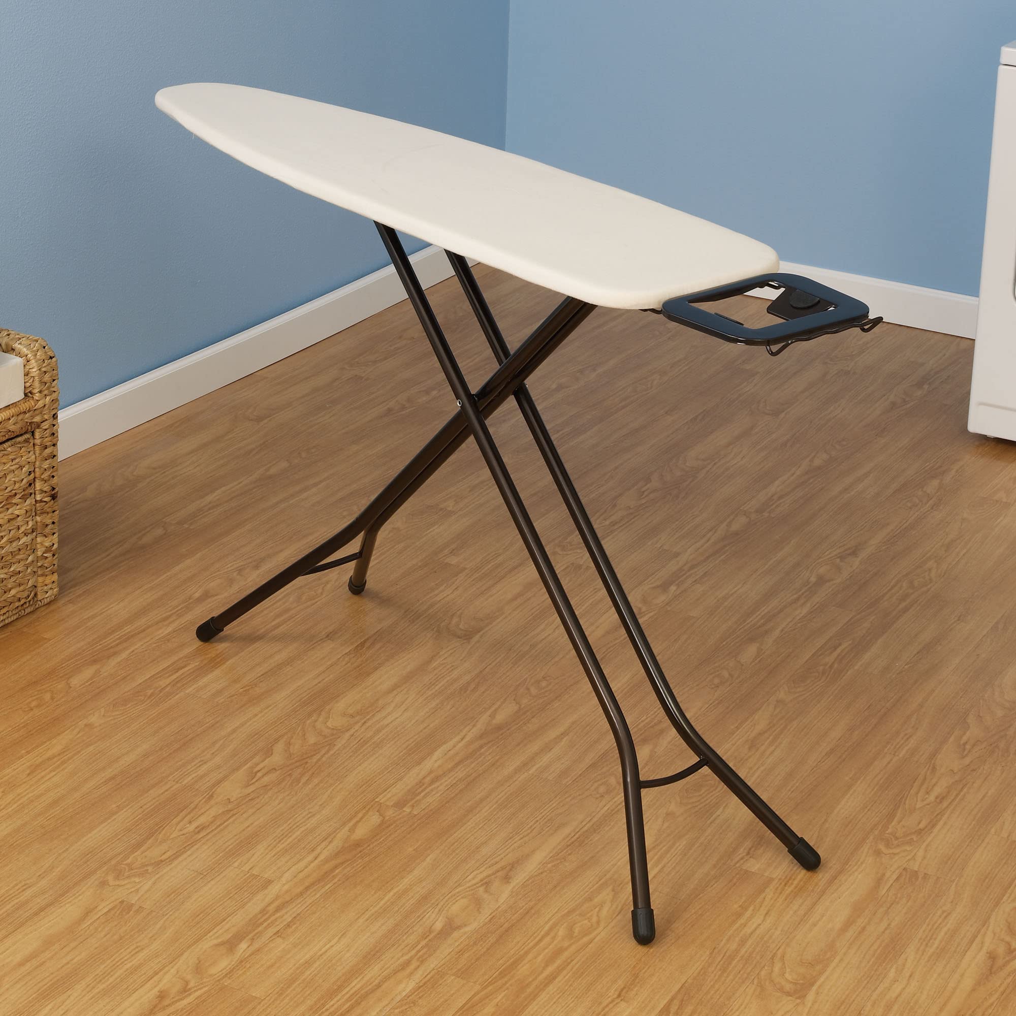 Household Essentials Steel Top Long Ironing Board with Iron Rest | Natural Cover and Bronze Finish | 14" x 54" Iron Surface