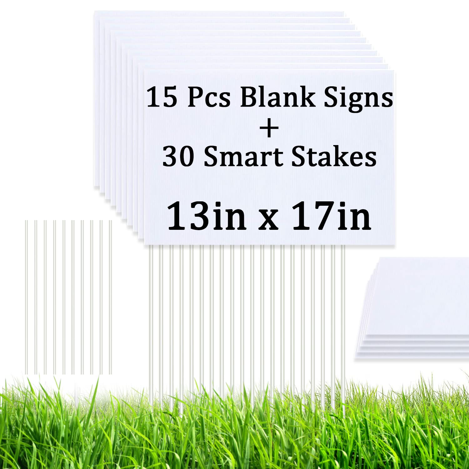 15PCS Blank Yard Signs 13" x17" - Garden Lawn Sign with Stakes - Waterproof DIY Poster Board Signs for Rent, Garage Sales, Open Houses, Guidepost, Birthday and Graduation Decorations-13in x 17in