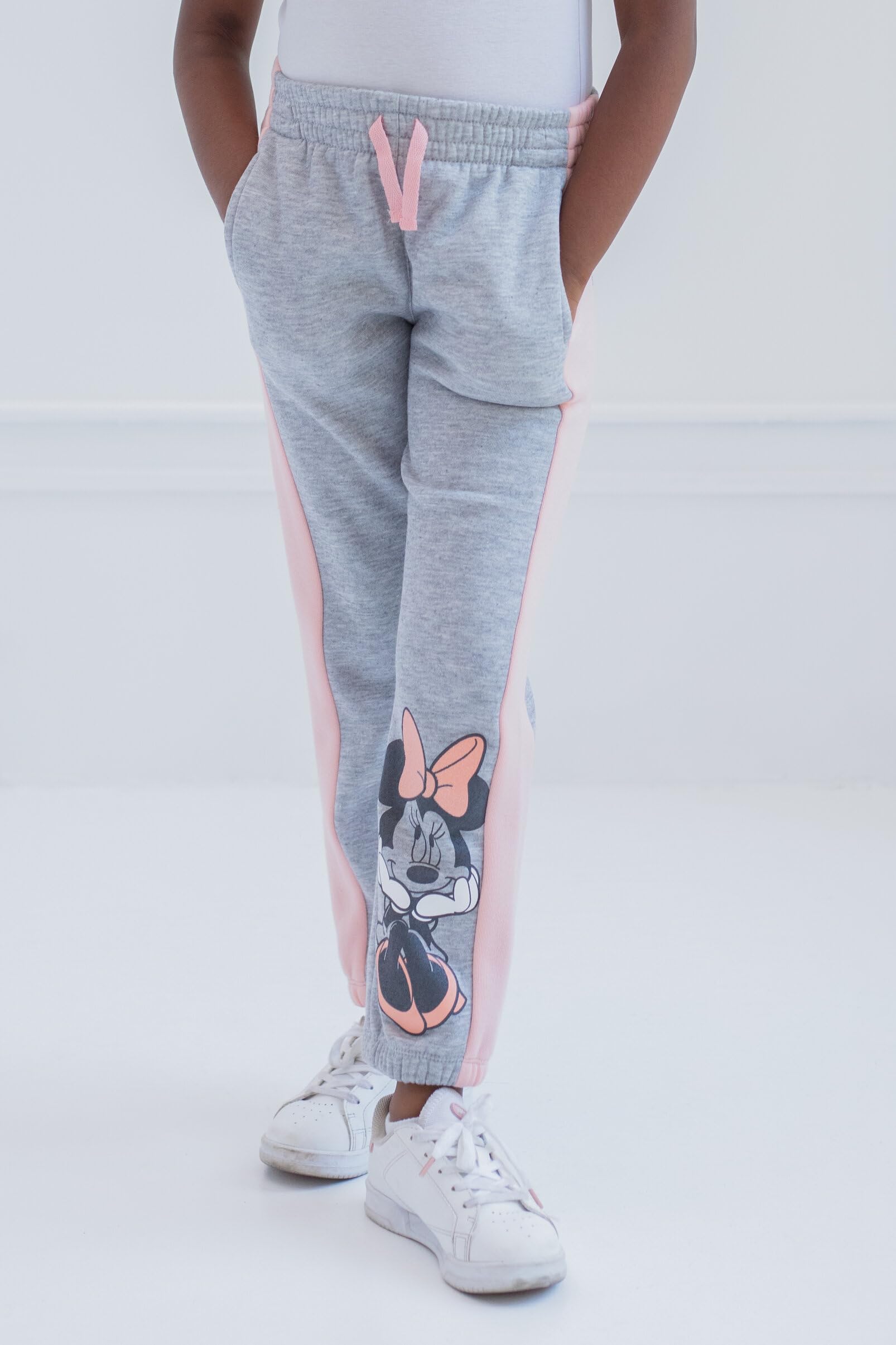 Disney Minnie Mouse Little Girls Fleece 2 Pack Jogger Pants Gray/Pink 7-8