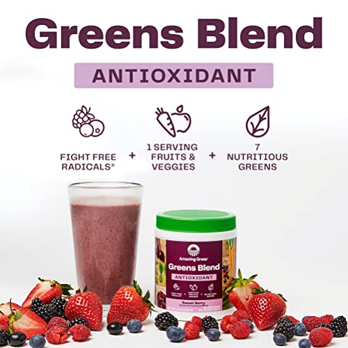Amazing Grass Greens Blend Antioxidant: Super Greens Powder Smoothie Mix with Organic Spirulina, Beet Root Powder, Elderberry, Bilberry, Prebioitics & Probiotics, Sweet Berry, 30 Servings