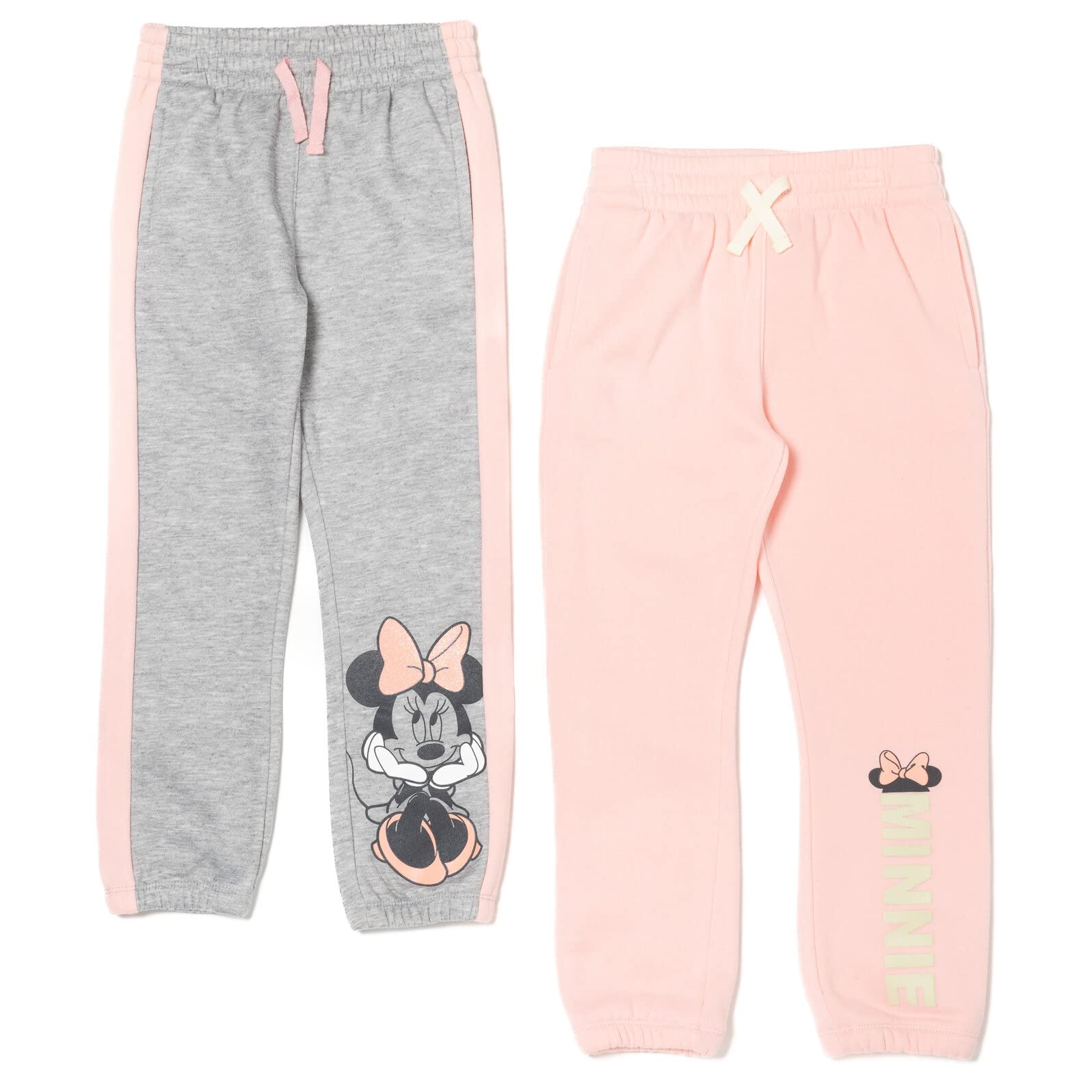 Disney Minnie Mouse Little Girls Fleece 2 Pack Jogger Pants Gray/Pink 7-8