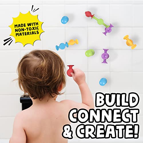 BUNMO Sensory Suction Bath Toys 10pcs | Connect, Build, Create | Mold Free Bath Toys | Hours of Fun & Creativity | Montessori Toys | Sensory Toys | Baby Easter Basket Stuffers for Babies