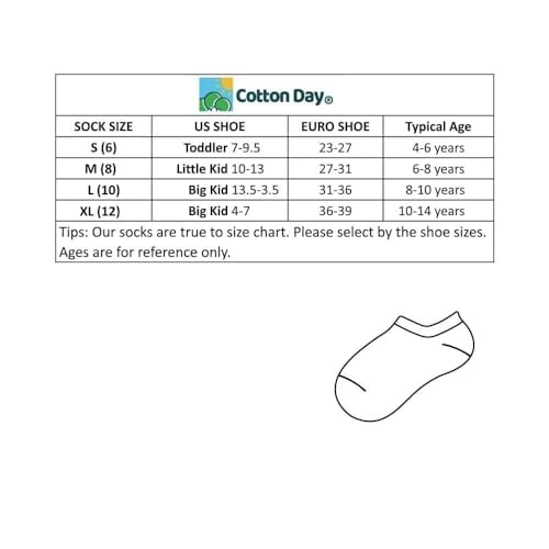 COTTON DAY Kids Girls Fashion Low Cut Ankle Shorty Socks 6-8 Years (Size 8 Flowers Stripes)