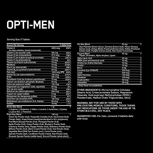 Optimum Opti-Men Multi-Vitamin Vitamin D Amino Acids B-Complex 240 Tablets
