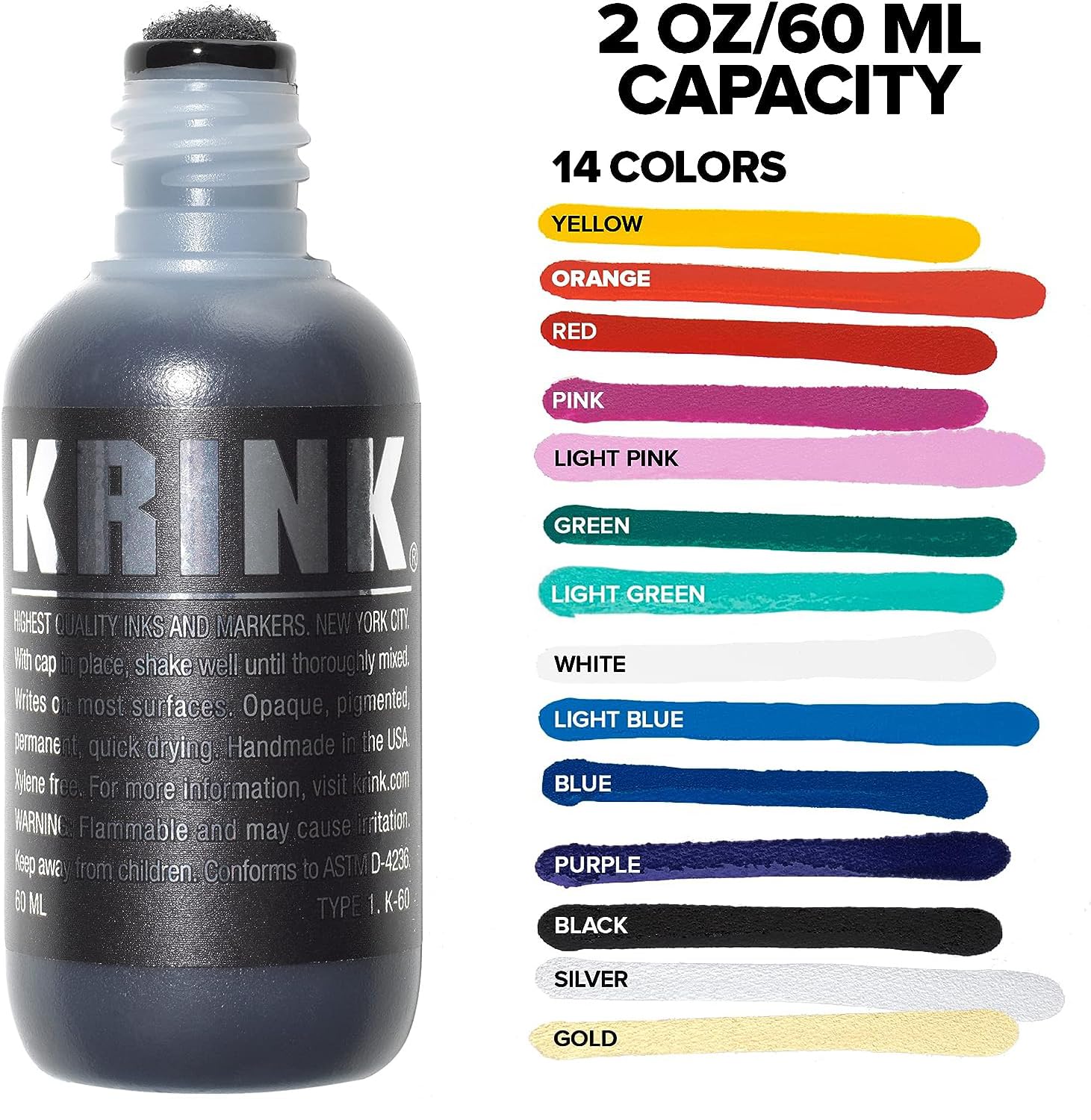 Krink K-60 Black Paint Marker - Vibrant and Opaque Fine Art Graffiti Markers for Canvas Metal Glass Paper and More - Alcohol-Based Permanent Graffiti Mop Krink Paint Marker for Lasting Tags