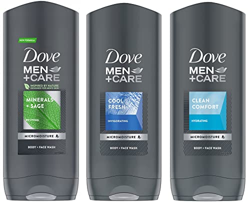 Dove Men + Care Body and Face Wash Variety 3 Flavors - Clean Comfort, Cool Fresh, and Minerals + Sage - 13.5 Oz (400ml)