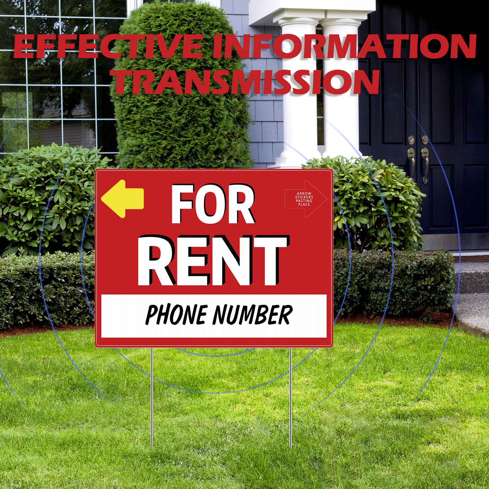 Soaoo 5 Pack 12 x 16 Inch for Rent Sign with Stand Double Sided Yard Sign Stands Corrugated Plastic Lease with Directional Arrow Sticker House Car Rental Supplies