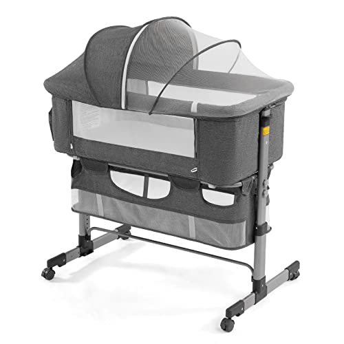 nordmiex Bedside Sleeper Bedside Crib, Baby Bassinet 3 in 1 Travel Baby Crib Baby Bed with Breathable Net,Adjustable Portable Bed for Infant/Baby(Deep Grey)