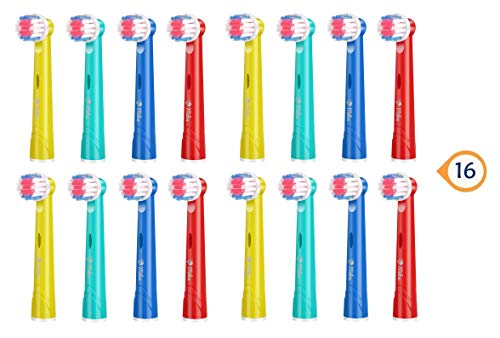 Milos Replacement Toothbrush Heads for Kids - Pack of 16 Oral B and Braun Compatible Replacements
