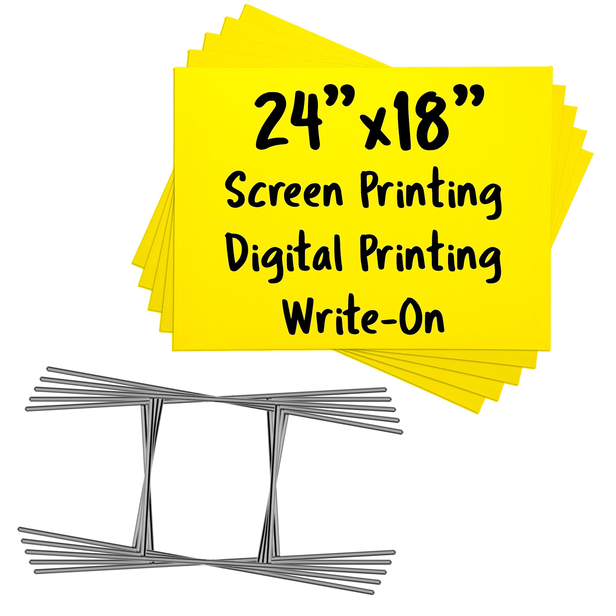 VIBE INK Pack of Blank Yellow Yard Signs 18x24 with H-stakes for Garage Sale, for Rent, Open House, Estate Sale, Now Hiring, or Political Lawn Signs (25)