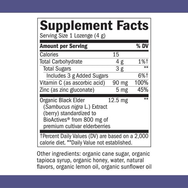 Nature's Way Sambucus Zinc Lozenges with Elderberry and Vitamin C, Honey Lemon Flavor, 24 Lozenges (3 Pack)