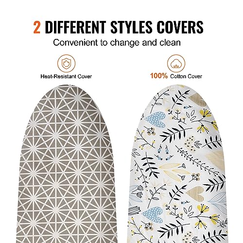 VEVOR Ironing Board with Large 51 x 13 Ironing Surface, Thickened 4 Layers Iron Board with Heat Resistant Cover and 100% Cotton Cover, 7 Adjustable Heights Ironing Board for Home Laundry Room Use