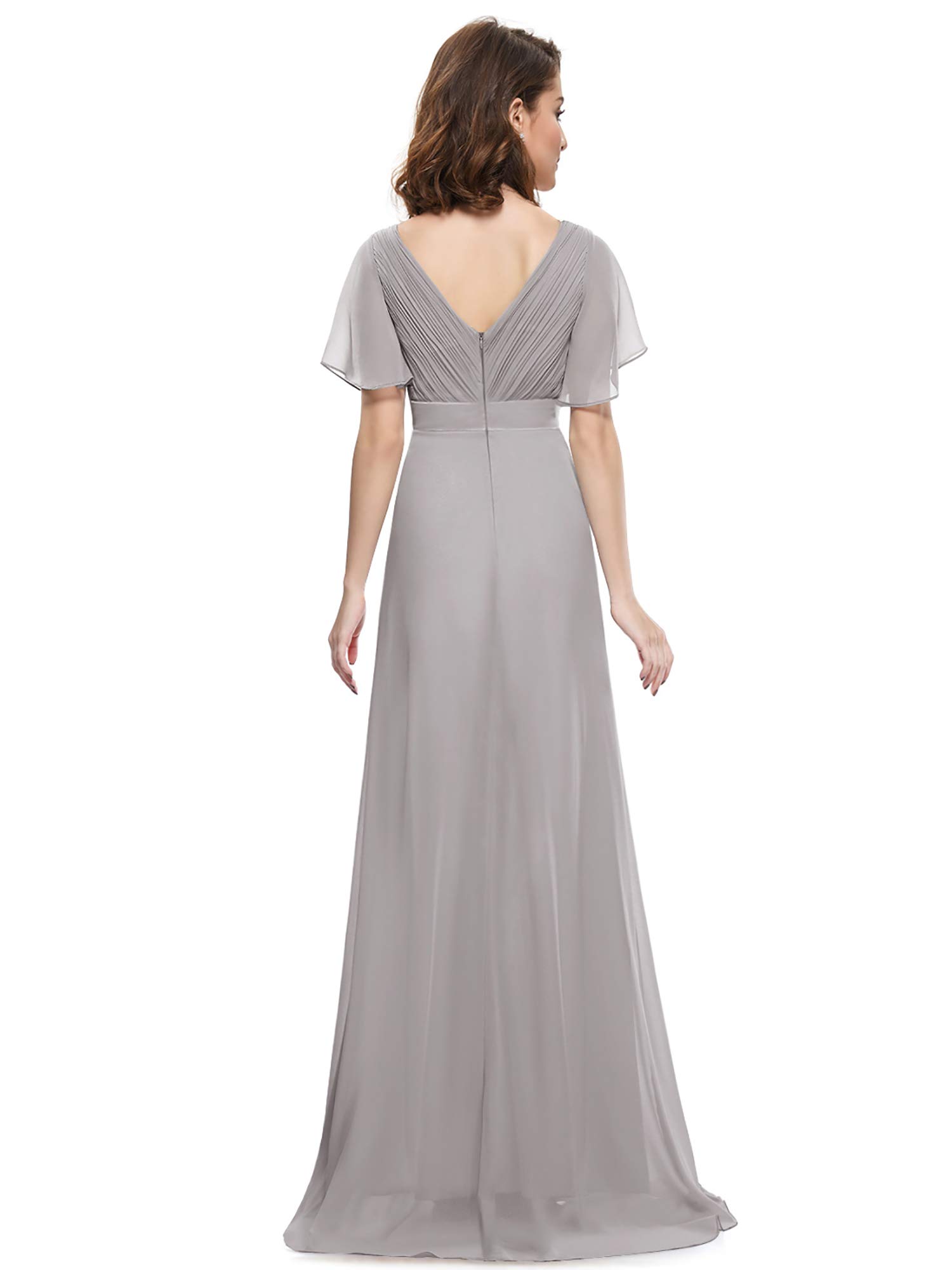 Ever-Pretty Women's Classic Chiffon Short Sleeve Pleated V-Neck Floor Length Bridesmaid Dresses Grey US14