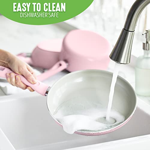 GreenLife Sandstone Healthy Ceramic Nonstick, 15 Piece Kitchen Cookware Pots and Frying Sauce Pans Set, PFAS- Free, Dishwasher Safe, Pink