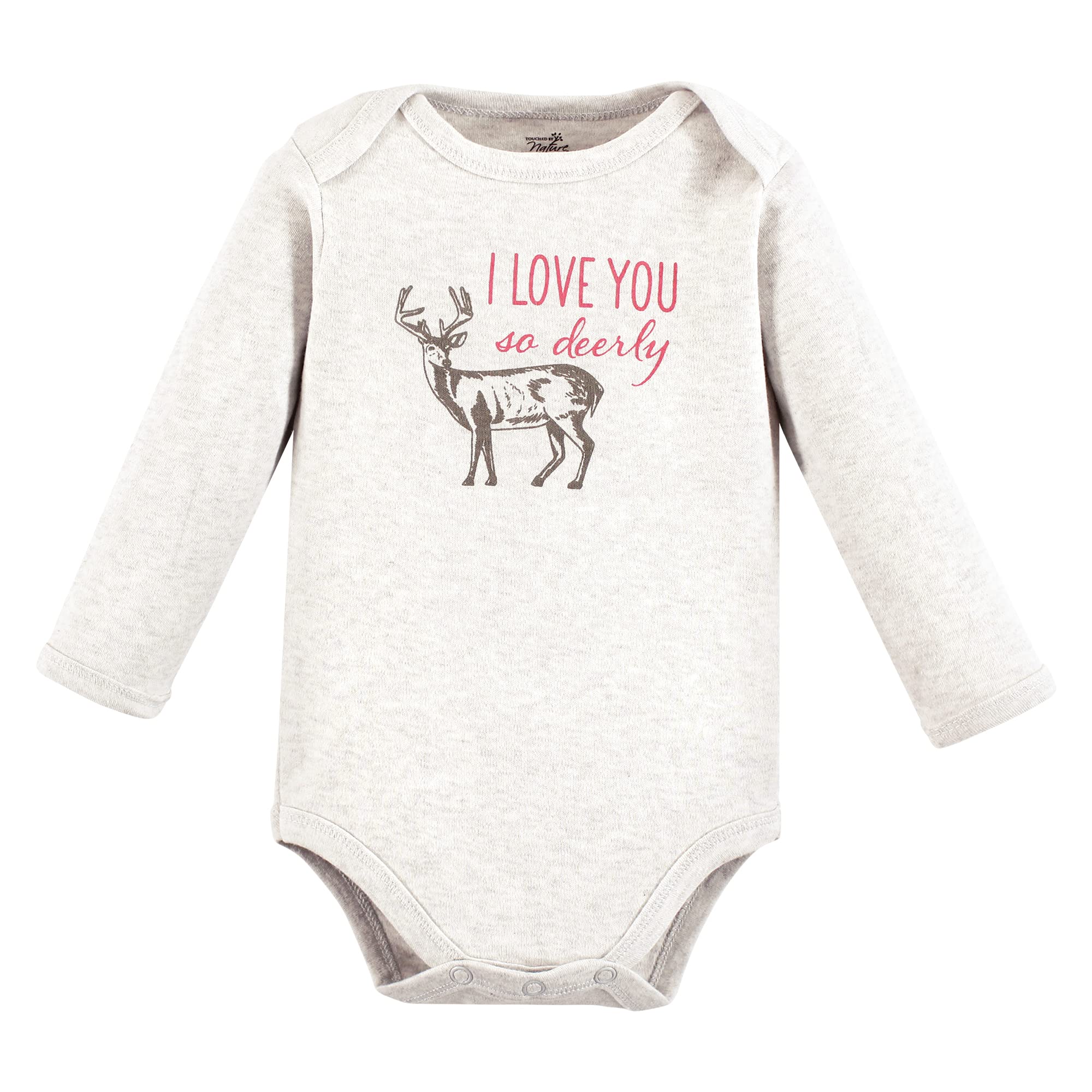 Touched by Nature Unisex Baby Organic Cotton Long-Sleeve Bodysuits, Girl Woodland, 6-9 Months