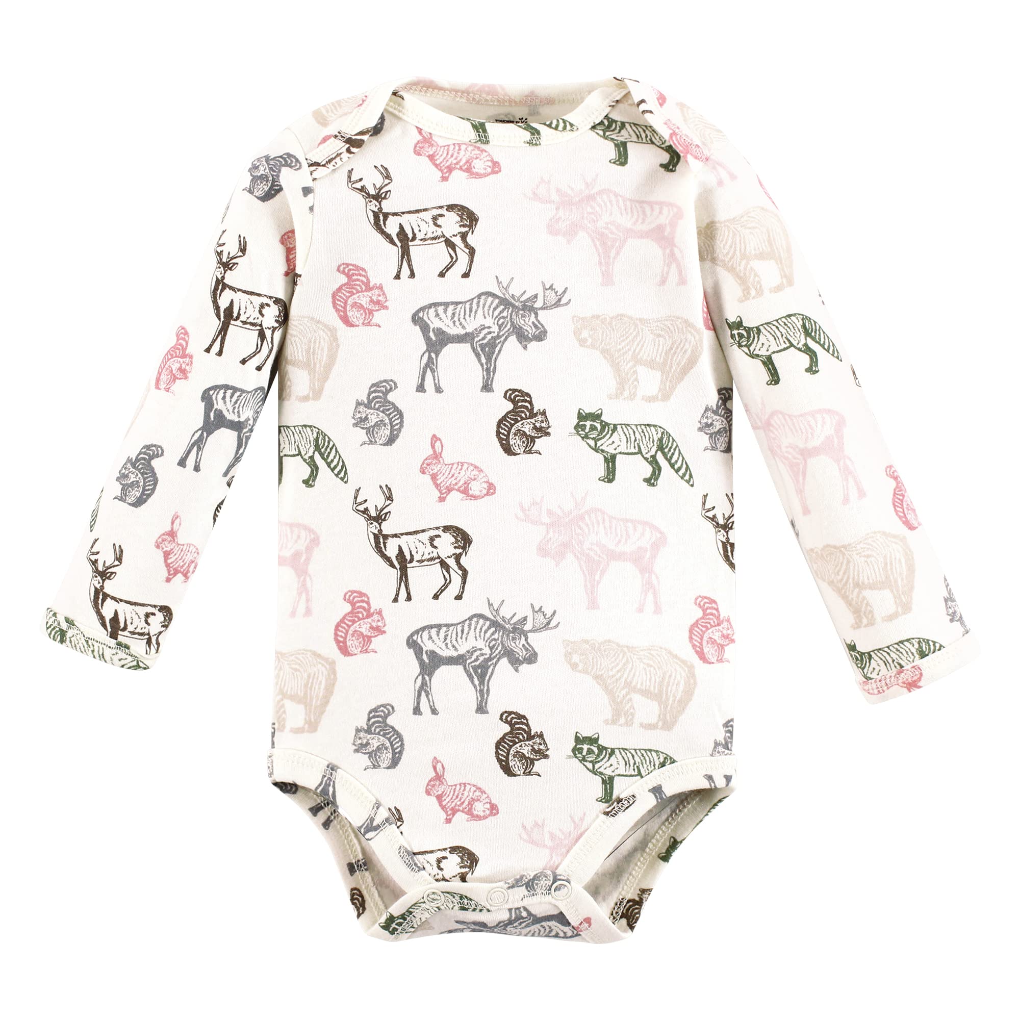 Touched by Nature Unisex Baby Organic Cotton Long-Sleeve Bodysuits, Girl Woodland, 6-9 Months