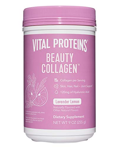 Vital Proteins Beauty Collagen Peptides Powder Supplement for Women, 120mg of Hyaluronic Acid - 15g of Collagen Per Serving - Enhance Skin Elasticity and Hydration - Lavender Lemon - 9oz Canister