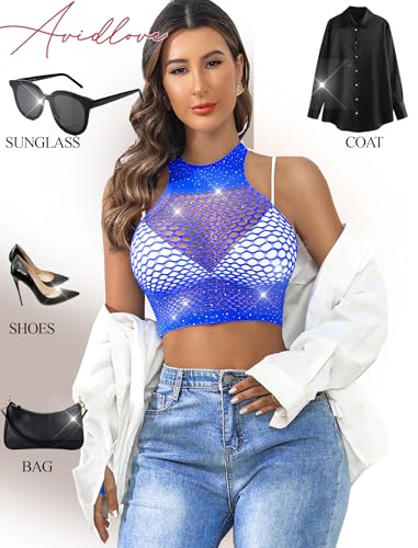 Avidlove Womens Lingerie Fishnet Dress Mesh Badydoll Fishnet Bodysuit See Through Chemise, Blue