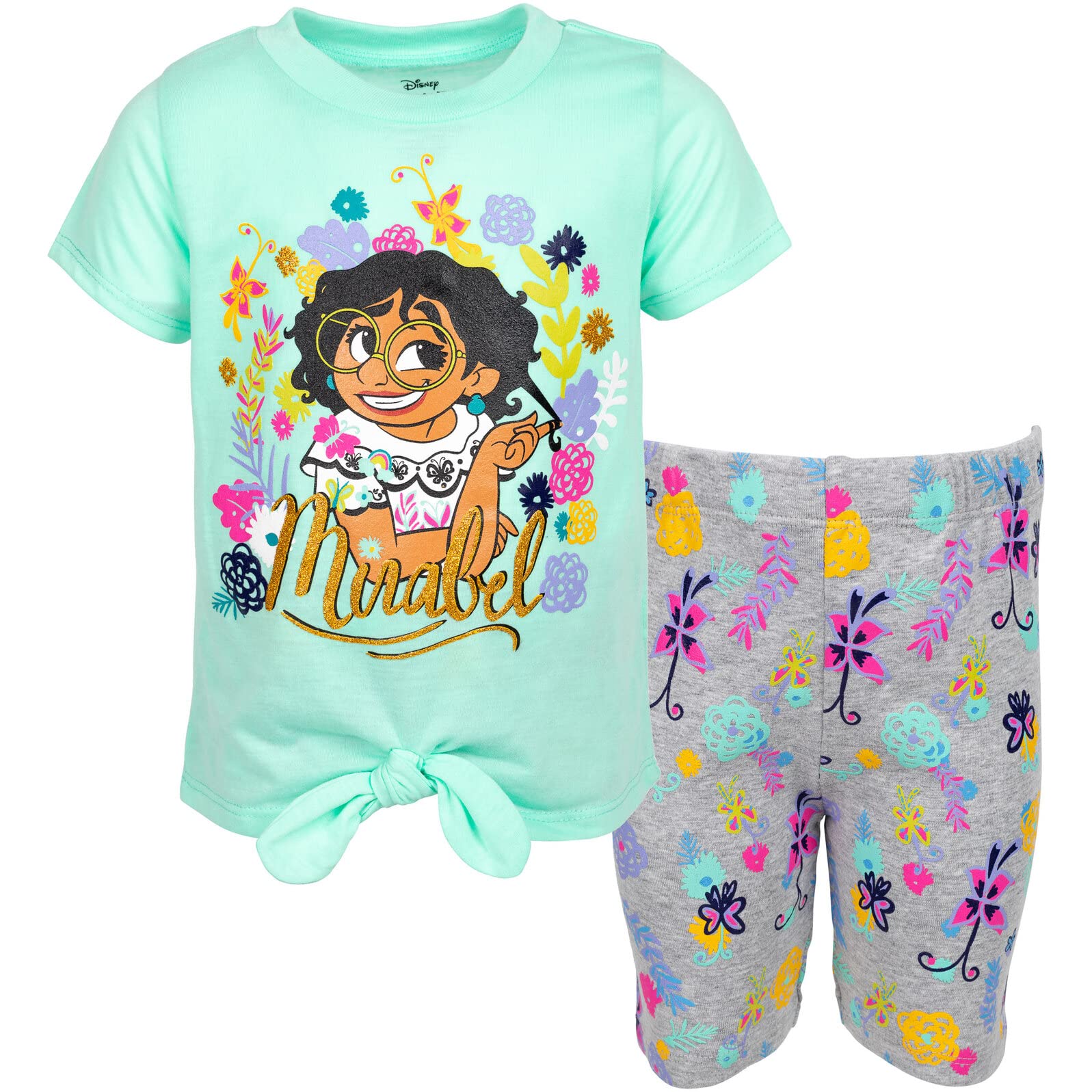 Disney Encanto Mirabel Little Girls Graphic T-Shirt and Bike Shorts Outfit Set Turquoise 7-8