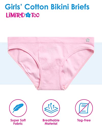 Limited Too Girls' Underwear - 6 Pack 100% Cotton Bikini Briefs (Size: 7-16), Size 7-8, Blue/Grey Assorted