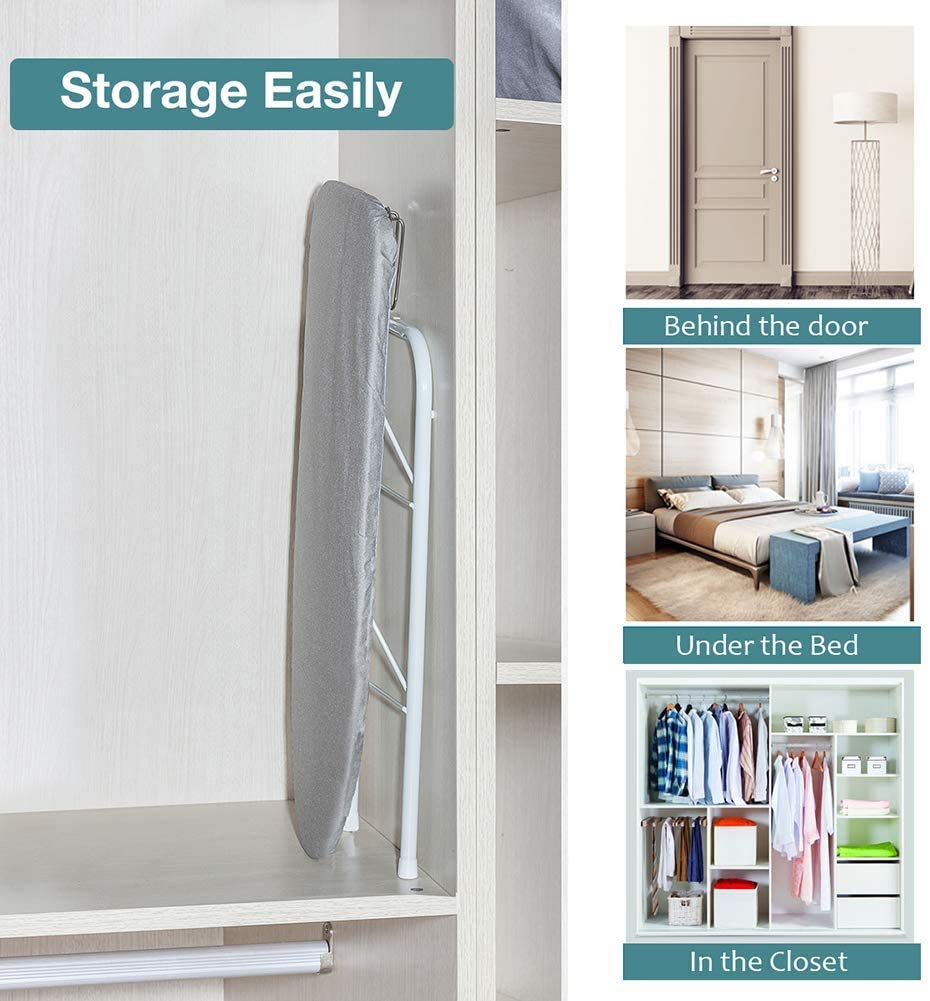 STORAGE MANIAC Tabletop Ironing Board with Iron Rest, All-Iron Frame & Silver Metallic Cover for Faster Ironing - Silver Grey