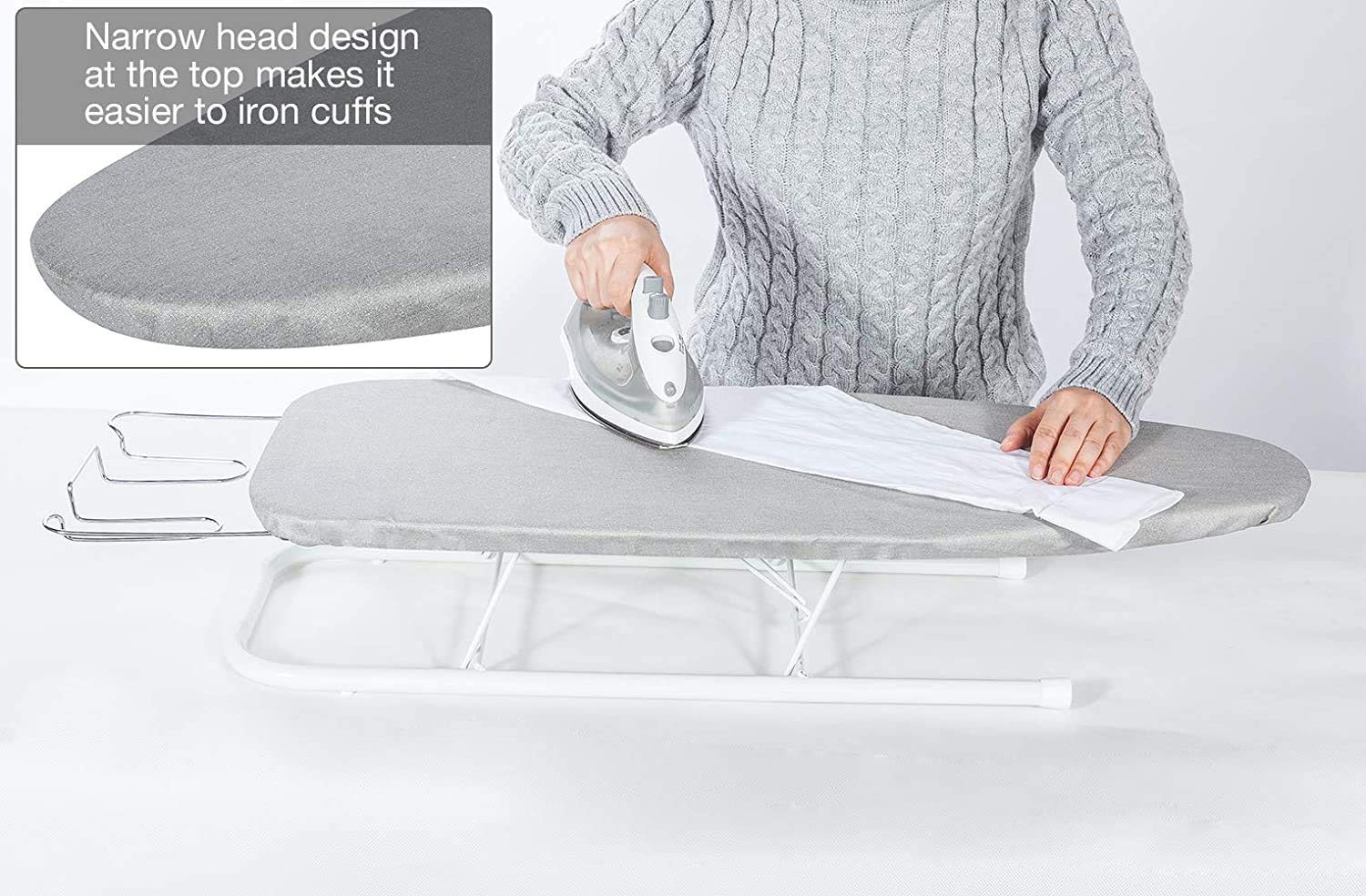 STORAGE MANIAC Tabletop Ironing Board with Iron Rest, All-Iron Frame & Silver Metallic Cover for Faster Ironing - Silver Grey