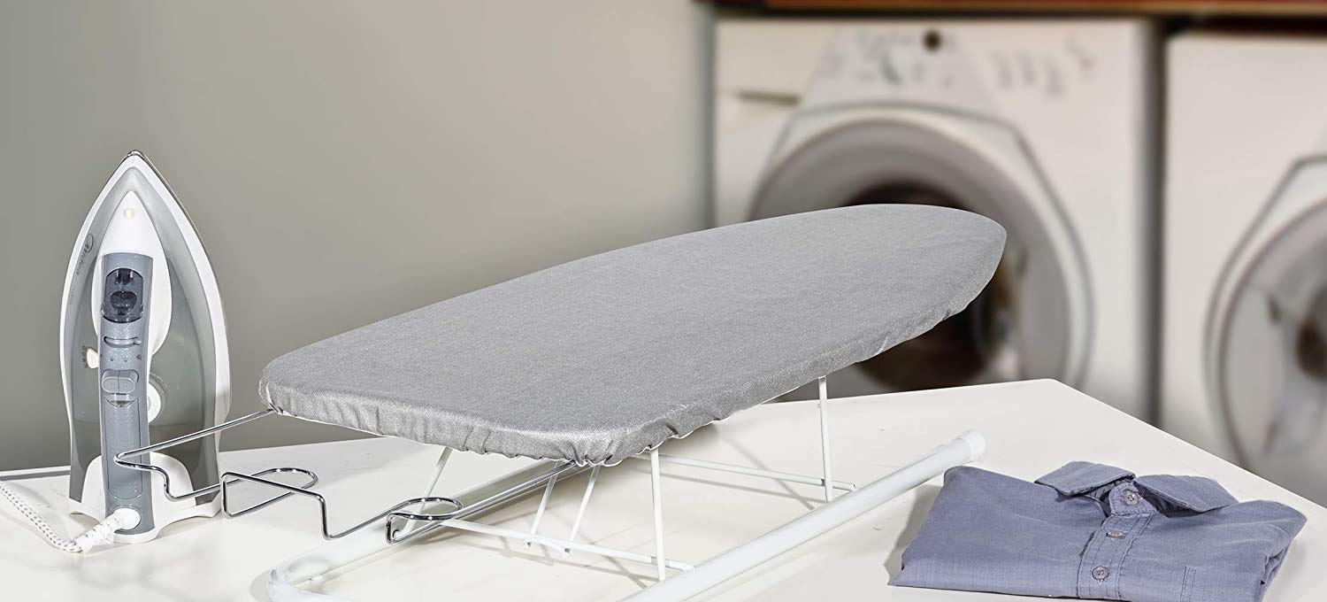 STORAGE MANIAC Tabletop Ironing Board with Iron Rest, All-Iron Frame & Silver Metallic Cover for Faster Ironing - Silver Grey