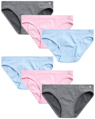 Limited Too Girls' Underwear - 6 Pack 100% Cotton Bikini Briefs (Size: 7-16), Size 7-8, Blue/Grey Assorted