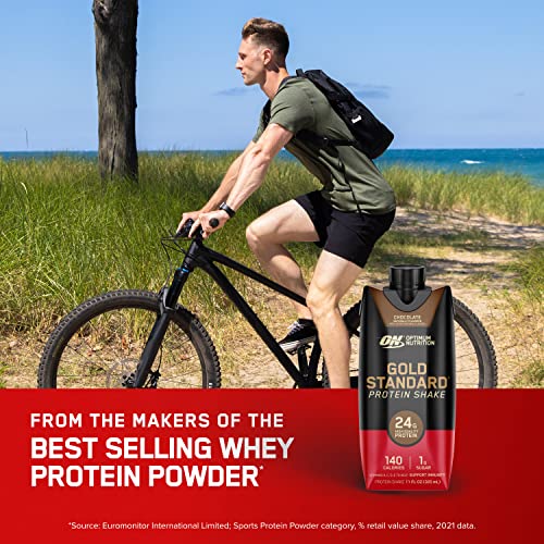 Optimum Nutrition Gold Standard Protein Shake, 24g Protein, Ready to Drink Protein Shake, Gluten Free, Vitamin C for Immune Support, Chocolate, 11 Fl Oz, 12 Count