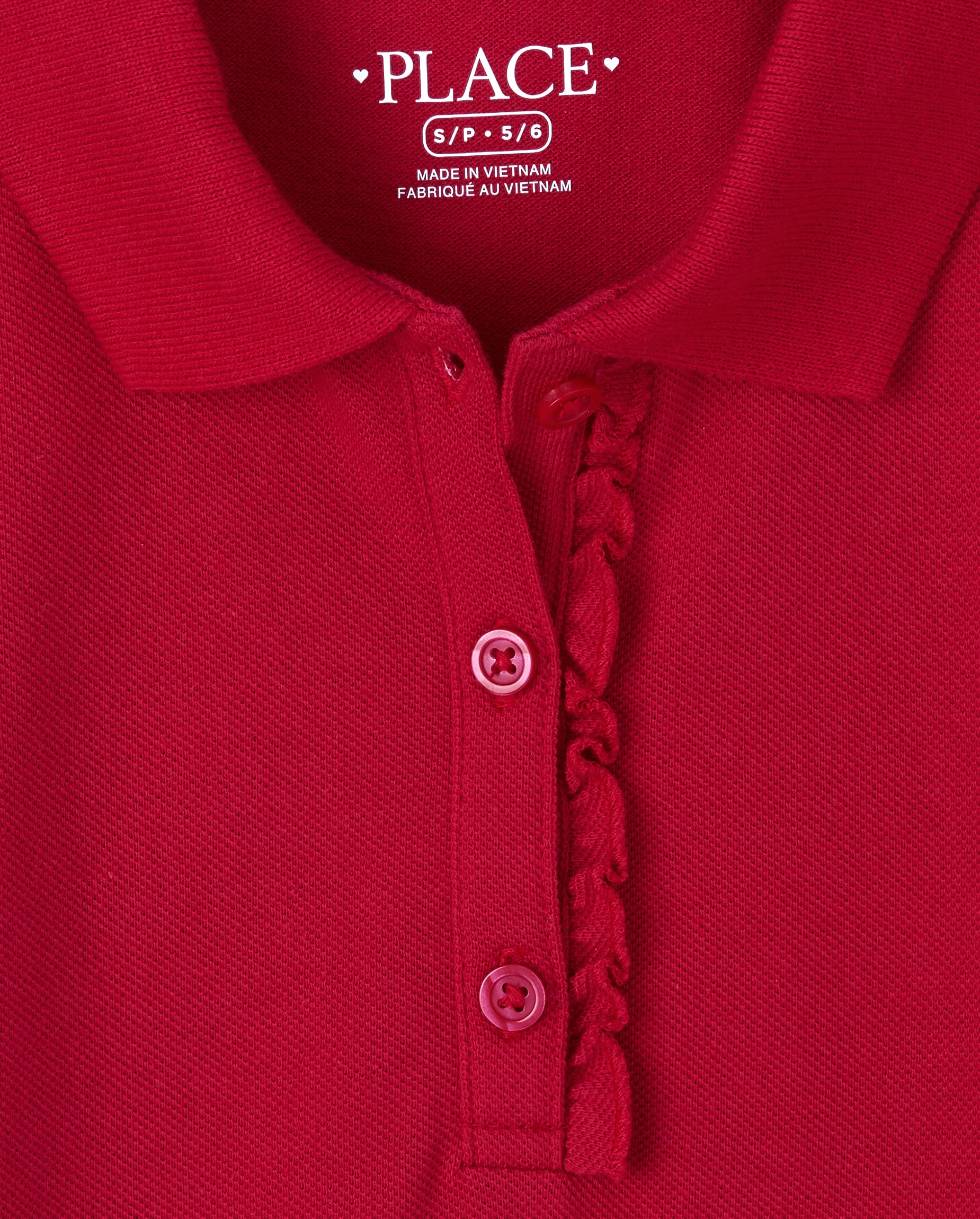 The Children's Place,Short Sleeve Ruffle Polo Dress,Ruby,XLarge (14)