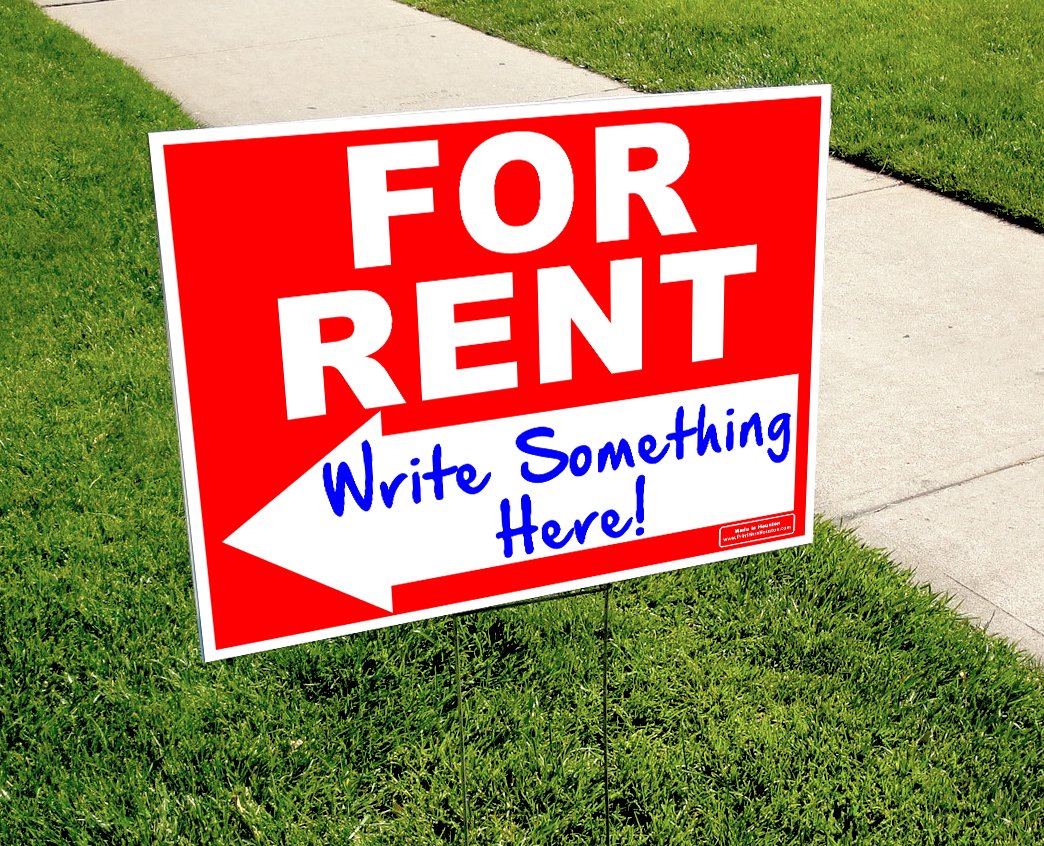 Large for Rent Sign Kit with Tall Stands - Yard Sign Bundle for Rental Property - Include (1x) 24" x 18" Yard Sign with (2X) Directional Left or Right Arrow + (3X) 24" Tall Wire Stakes