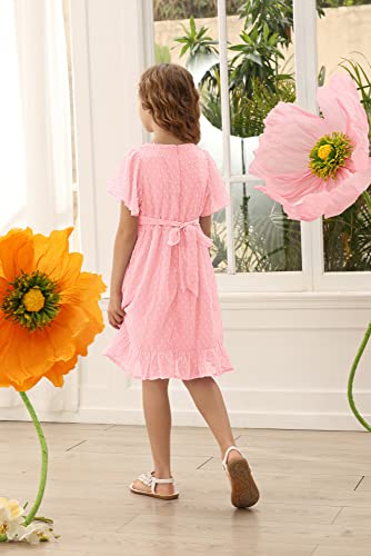 Danna Belle Pink Dresses for Girls Ruffle Hem Flutter Sleeve Casual Dress for Girl Size 7-8