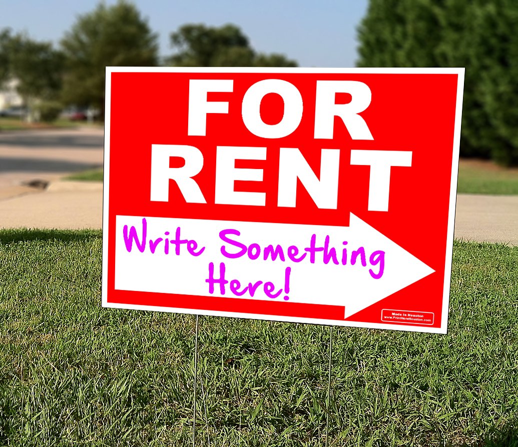 Large for Rent Sign Kit with Tall Stands - Yard Sign Bundle for Rental Property - Include (1x) 24" x 18" Yard Sign with (2X) Directional Left or Right Arrow + (3X) 24" Tall Wire Stakes