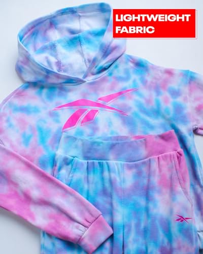 Reebok Girls Sweatsuit - 2 Piece Performance Fleece Sweatshirt and Jogger Sweatpants - Tie Dye Activewear Set for Girls, 7-12, Size 7, Tie Dye Pink