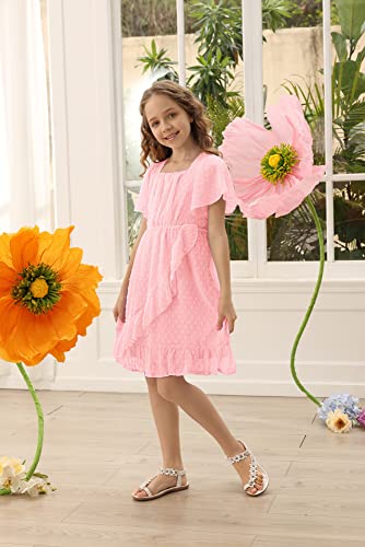Danna Belle Pink Dresses for Girls Ruffle Hem Flutter Sleeve Casual Dress for Girl Size 7-8
