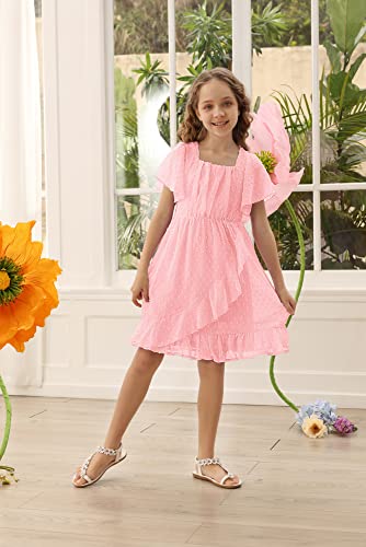 Danna Belle Pink Dresses for Girls Ruffle Hem Flutter Sleeve Casual Dress for Girl Size 7-8