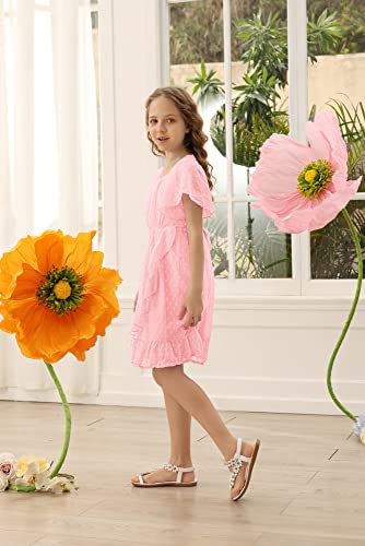 Danna Belle Pink Dresses for Girls Ruffle Hem Flutter Sleeve Casual Dress for Girl Size 7-8