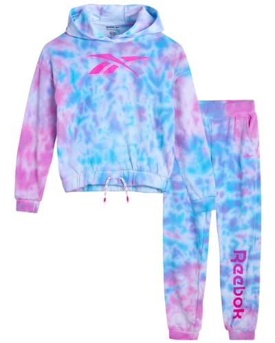 Reebok Girls Sweatsuit - 2 Piece Performance Fleece Sweatshirt and Jogger Sweatpants - Tie Dye Activewear Set for Girls, 7-12, Size 7, Tie Dye Pink