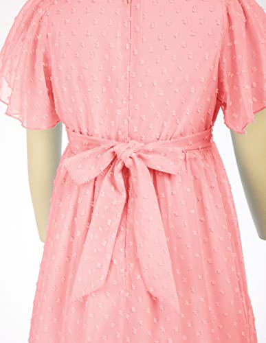 Danna Belle Pink Dresses for Girls Ruffle Hem Flutter Sleeve Casual Dress for Girl Size 7-8