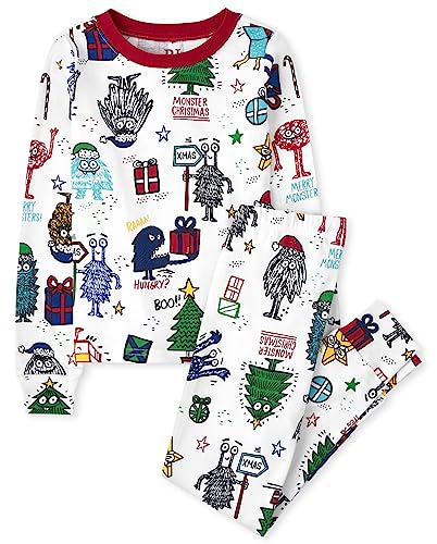 The Children's Place,Family Matching Christmas Holiday Pajamas Sets, Snug Fit 100% Cotton, Adult, Big Kid, Toddler, Baby,Kids - PJ Set,XMASS MONSTER,7