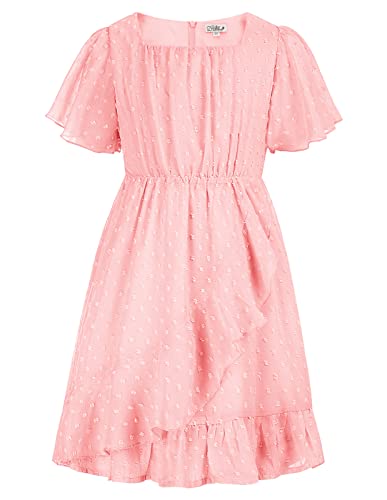 Danna Belle Pink Dresses for Girls Ruffle Hem Flutter Sleeve Casual Dress for Girl Size 7-8