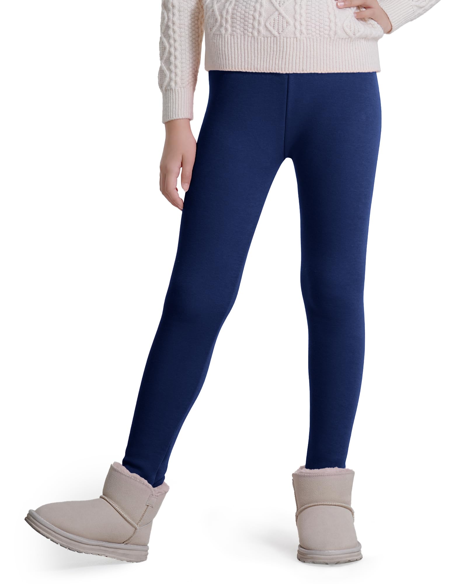 KEREDA Girls Fleece Lined Leggings Winter Warm Pants for Kids 6-7 Years Navy