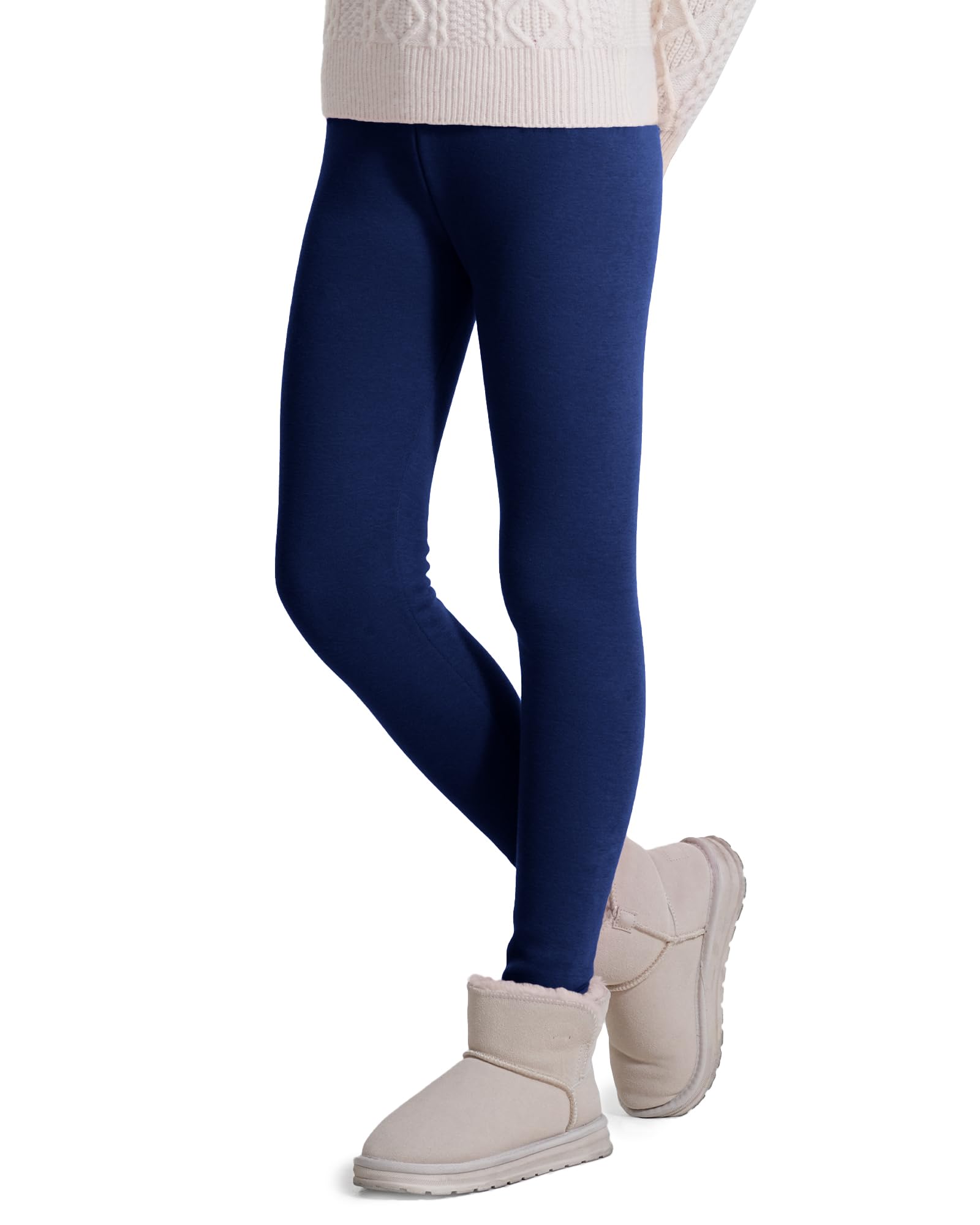 KEREDA Girls Fleece Lined Leggings Winter Warm Pants for Kids 6-7 Years Navy