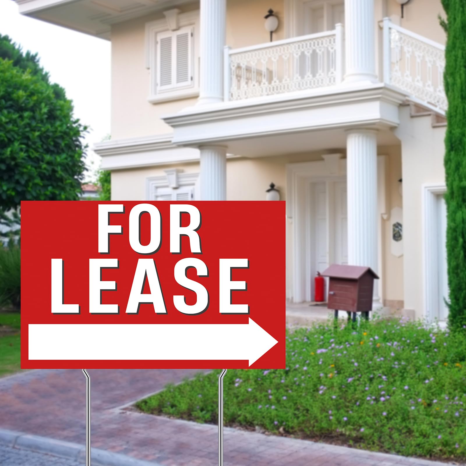Mumufy 5 Pcs 12 x 16 Inch for Rent Sign with Stand Double Sided Corrugated Plastic Red White for Lease Sign with 10 Pcs Tall Stands for Outdoor House Business Supplies
