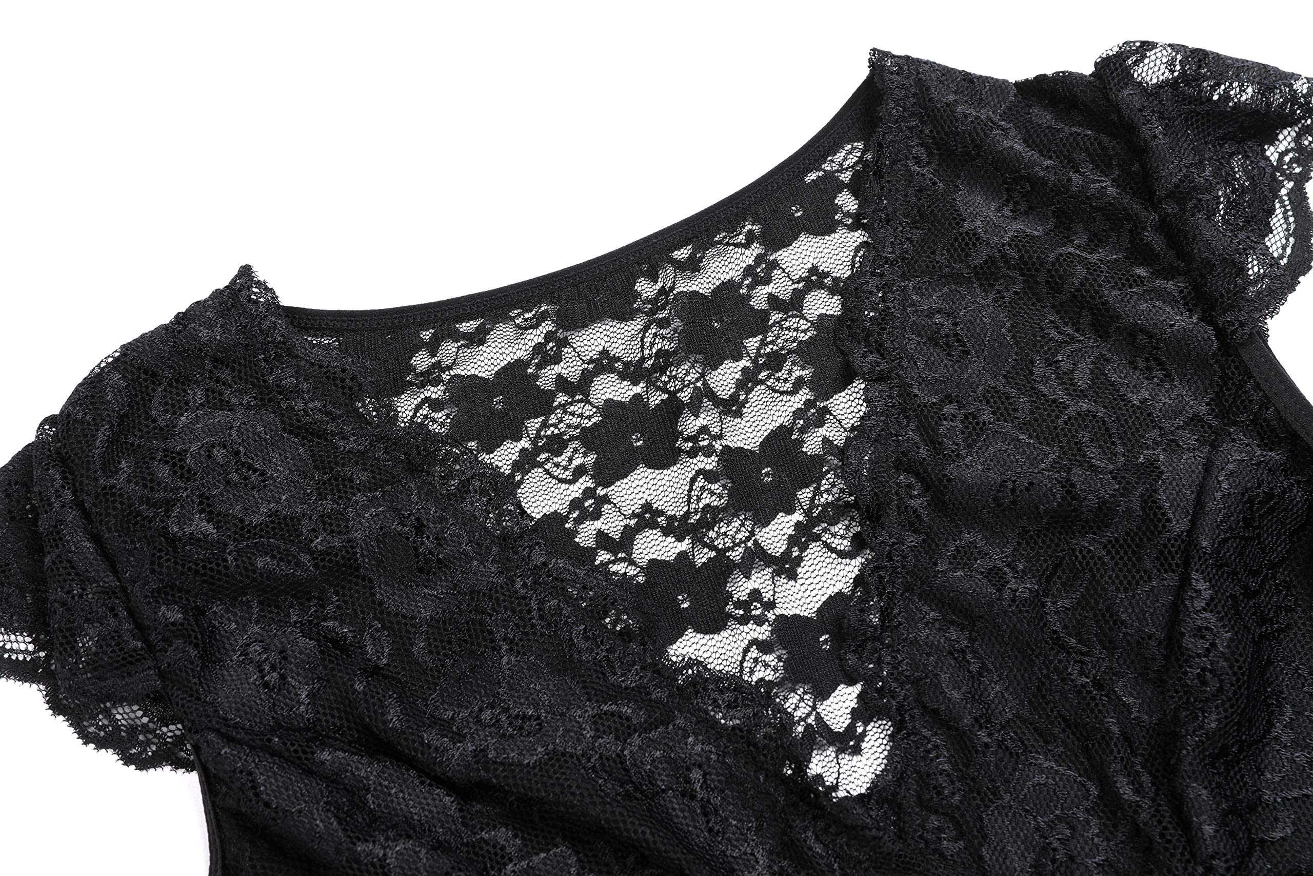 Women's Plus Size Lingerie Lace Babydoll Black Chemise Set Sleepwear (R007,Black,XL)
