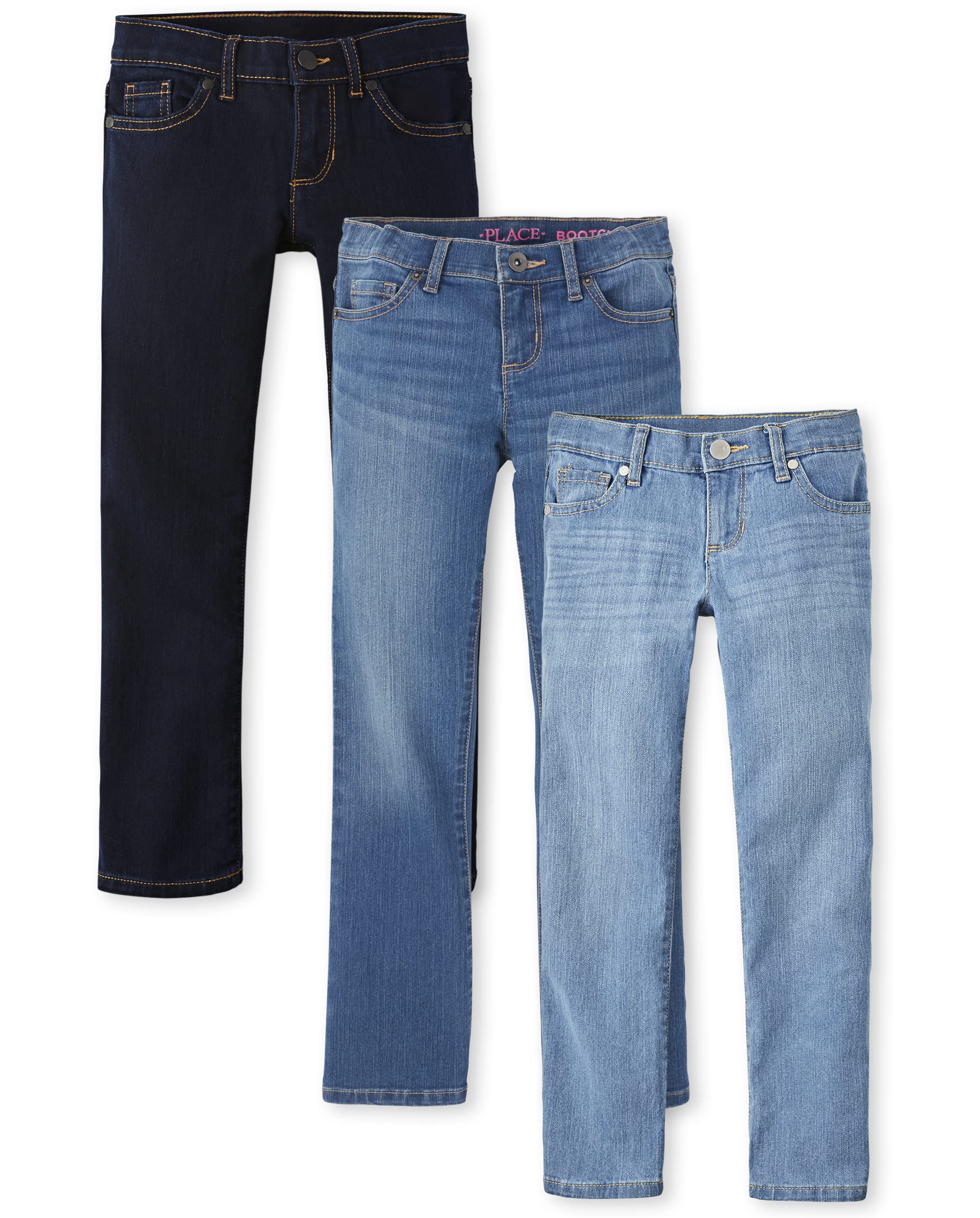 The Children's Place girls Basic Skinny Jeans, Blueberry Wash/Md Lara Wash/True Indigo 3 Pack, 6 7 US