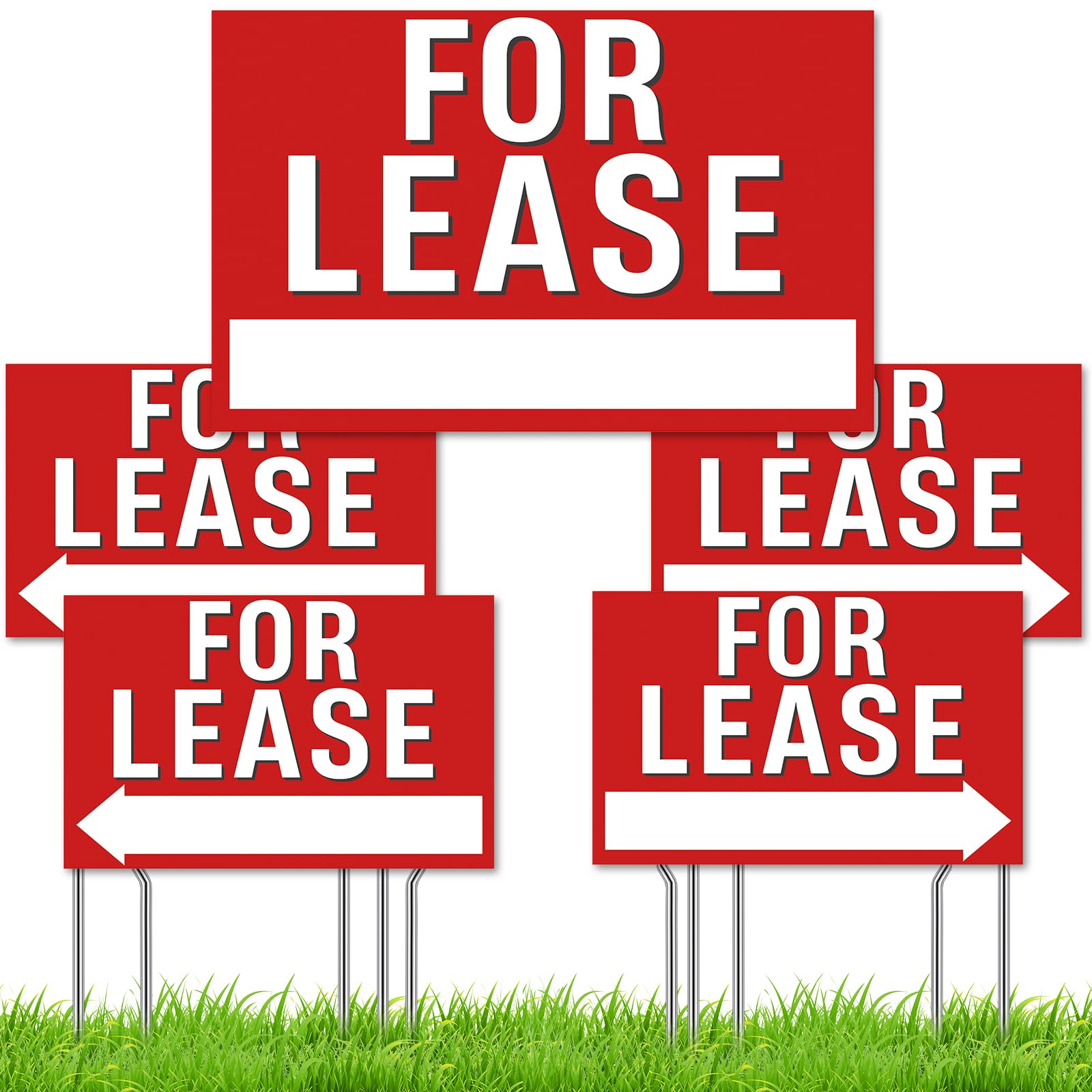 Mumufy 5 Pcs 12 x 16 Inch for Rent Sign with Stand Double Sided Corrugated Plastic Red White for Lease Sign with 10 Pcs Tall Stands for Outdoor House Business Supplies